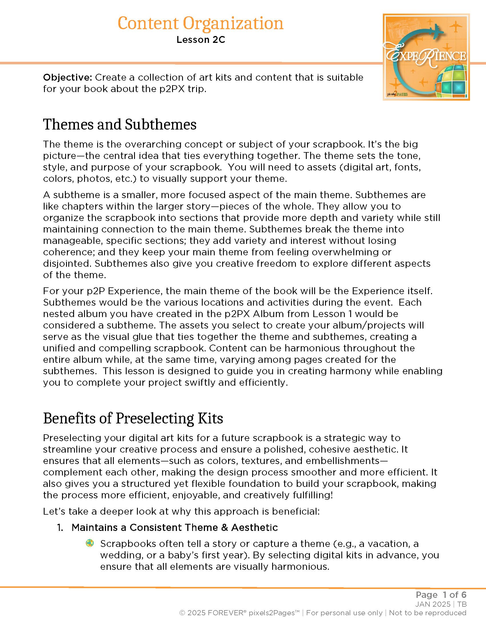 pixels2Pages | p2PX Lesson 2C - Content Organization