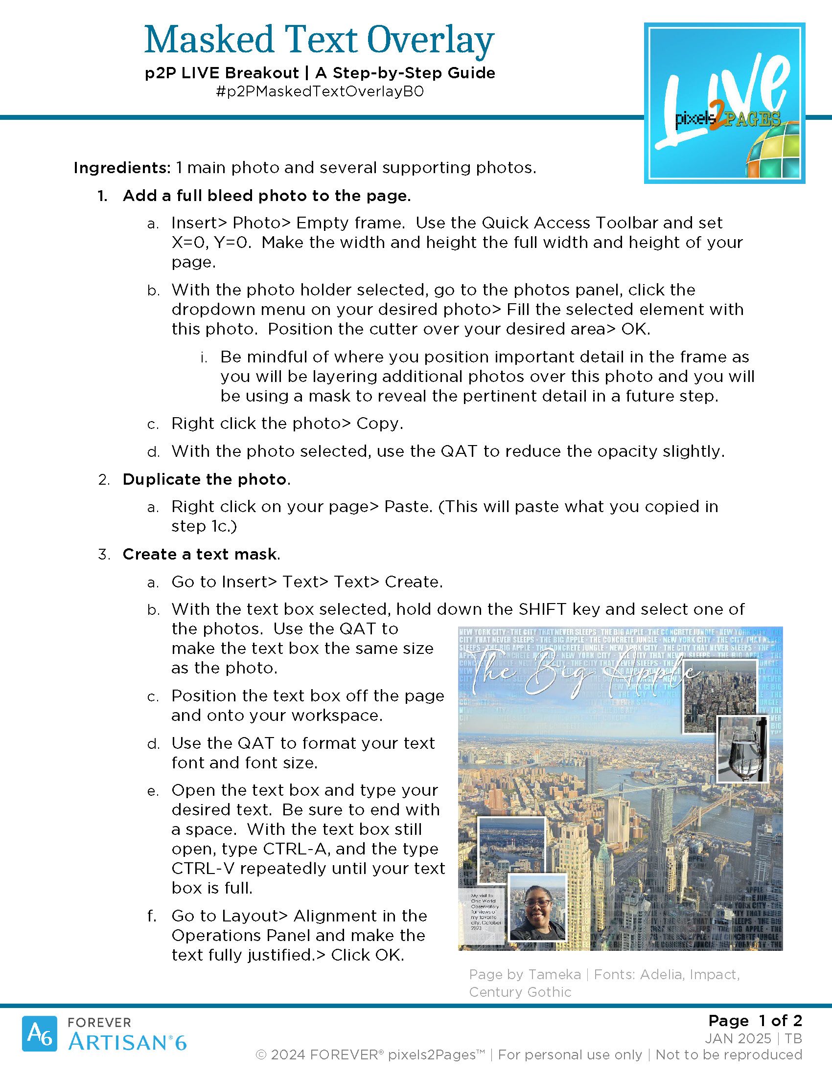 pixels2Pages | p2P LIVE Breakout MASKED TEXT OVERLAY