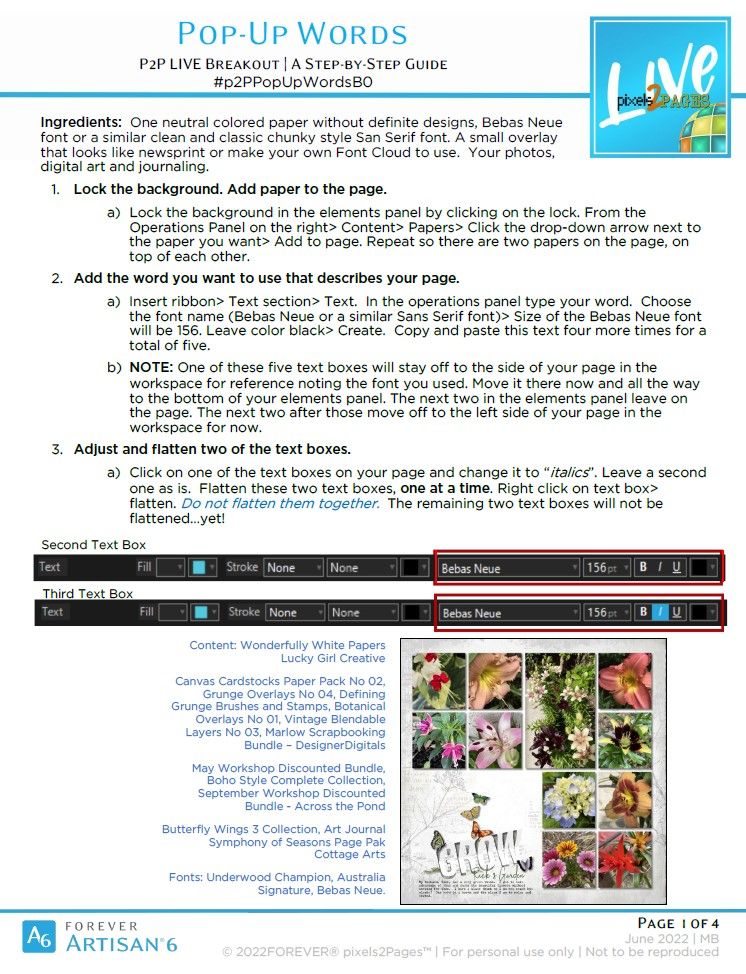 pixels2Pages | p2P LIVE Breakout POP-UP WORDS